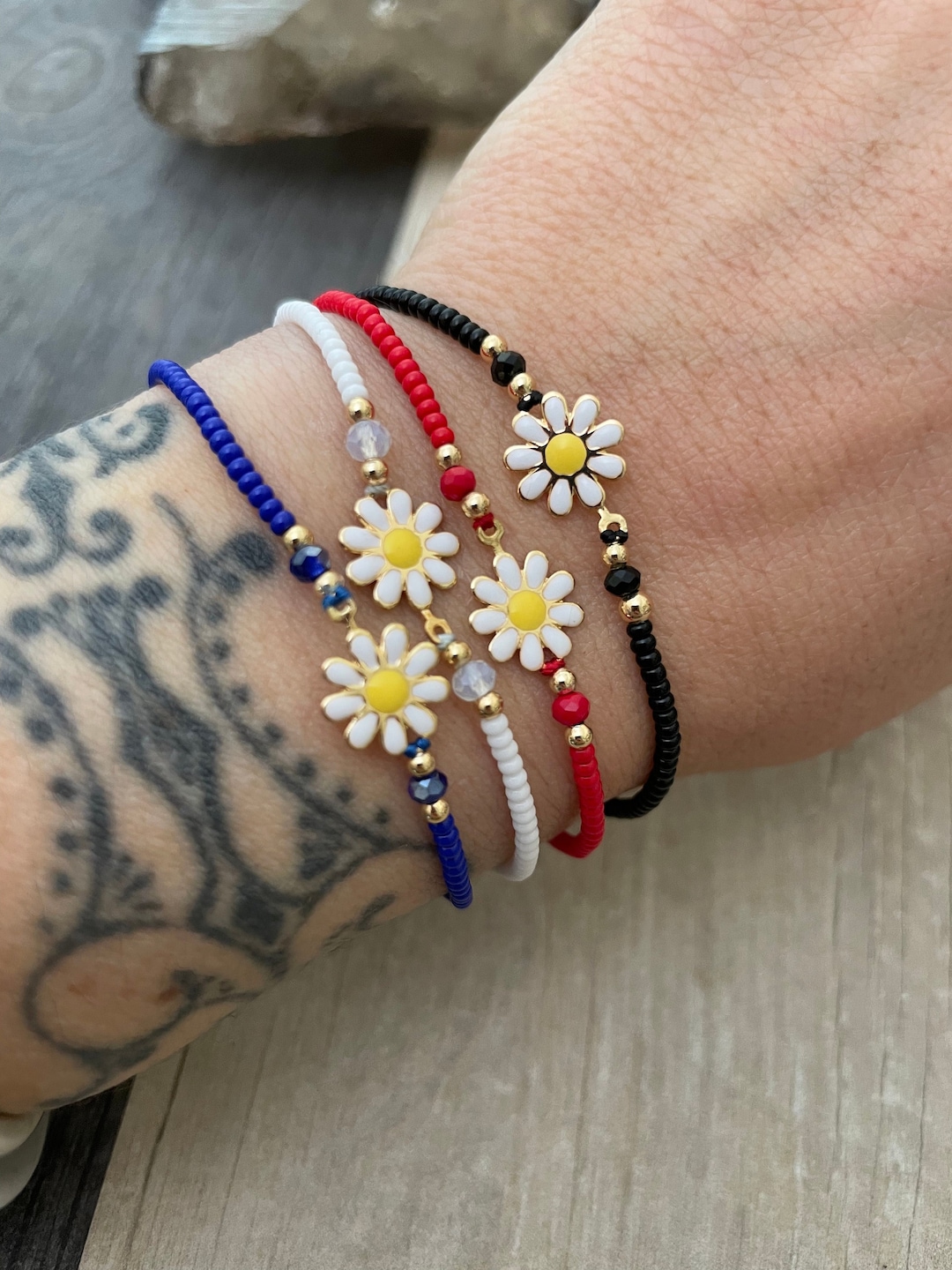 Flower Bracelet Daisy Bead Bracelet Daisy Beaded Bracelet Seed Beaded ...