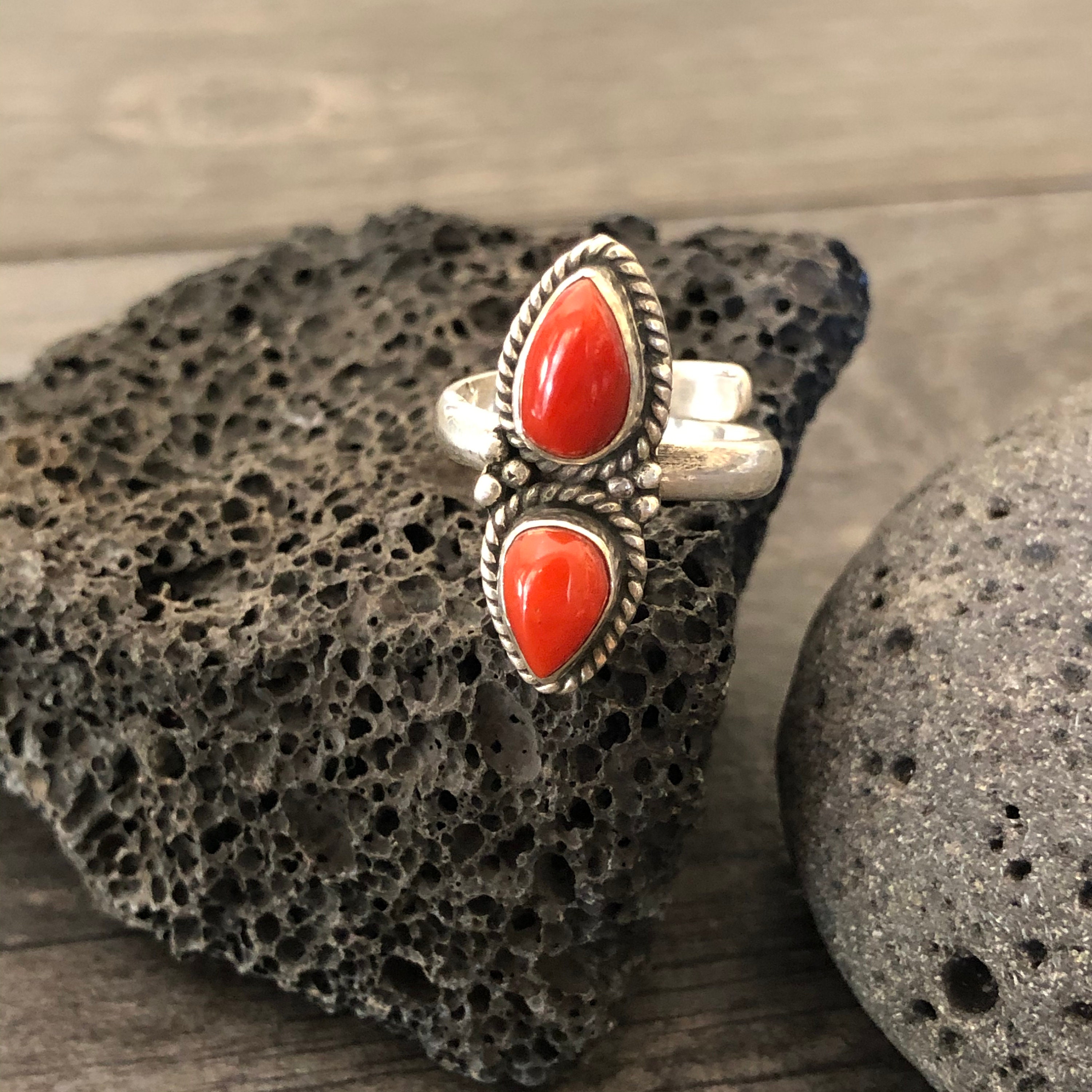 Semi Precious Ring Red Coral Ring Everyday Ring Cool Ring | Etsy