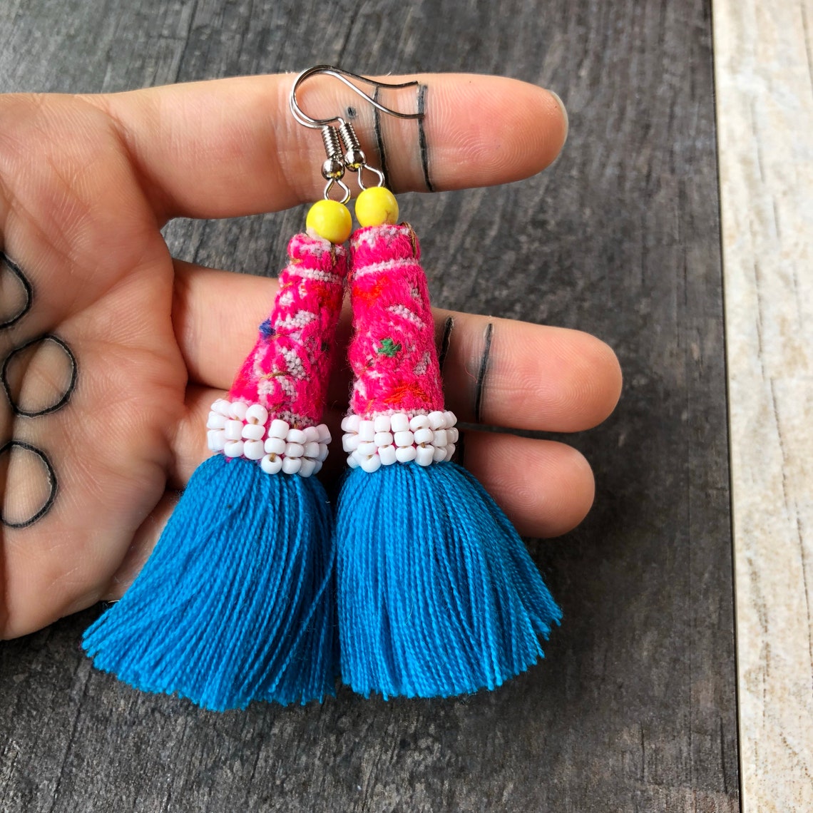 Tassle Earrings Dangle Earrings Cool Earrings Artsy Earrings | Etsy