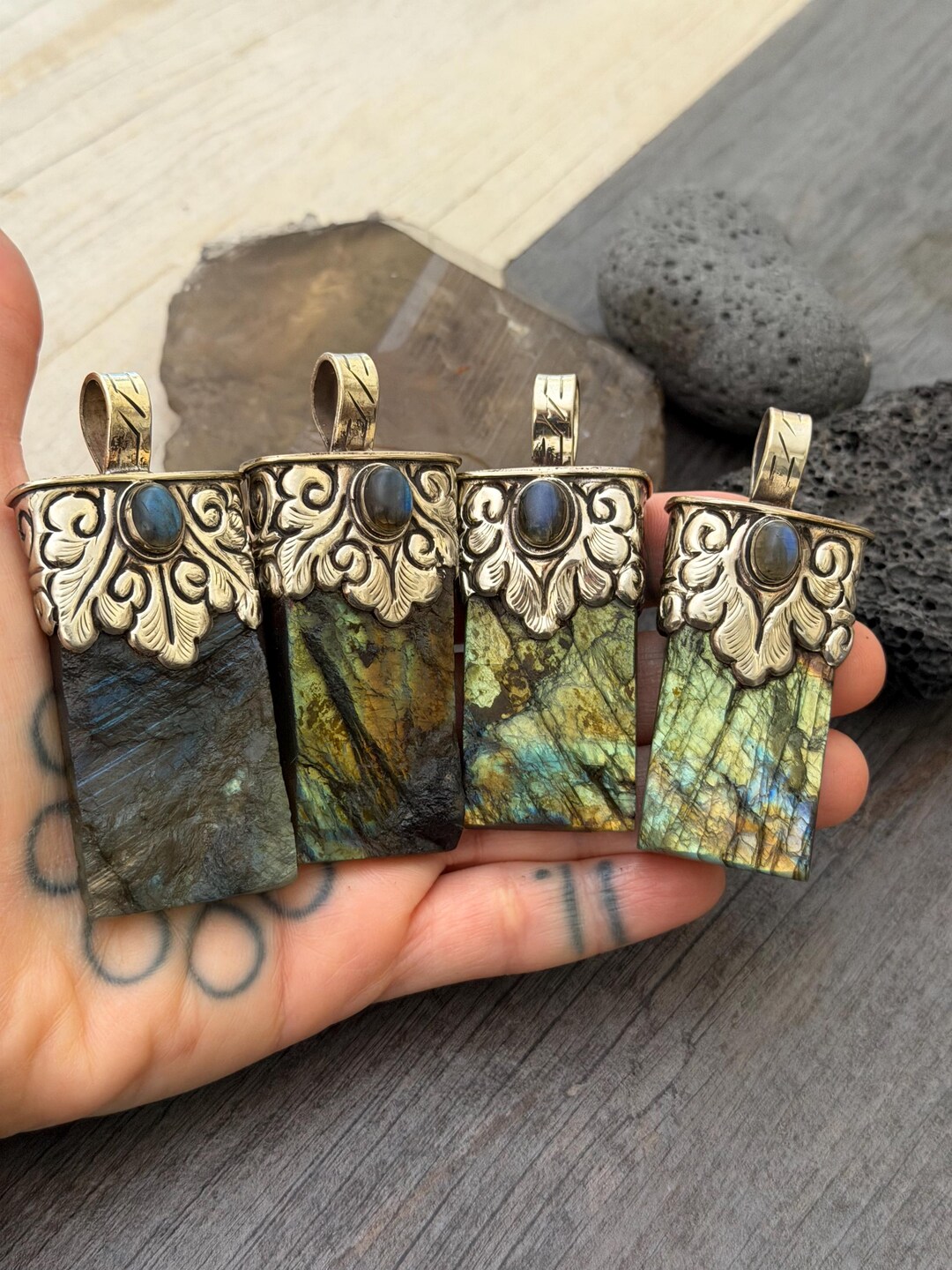 Huge Labradorite Big Stone Necklace Labradorite Pendant Purple ...
