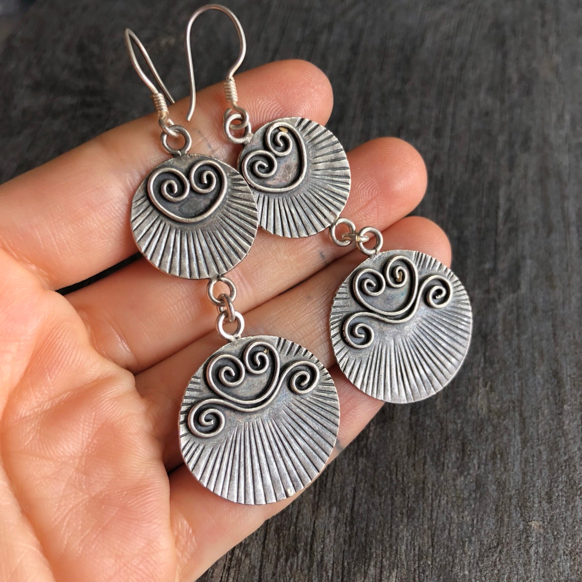 Disc Earrings Disk Earrings Handstamped Earrings Big Silver - Etsy