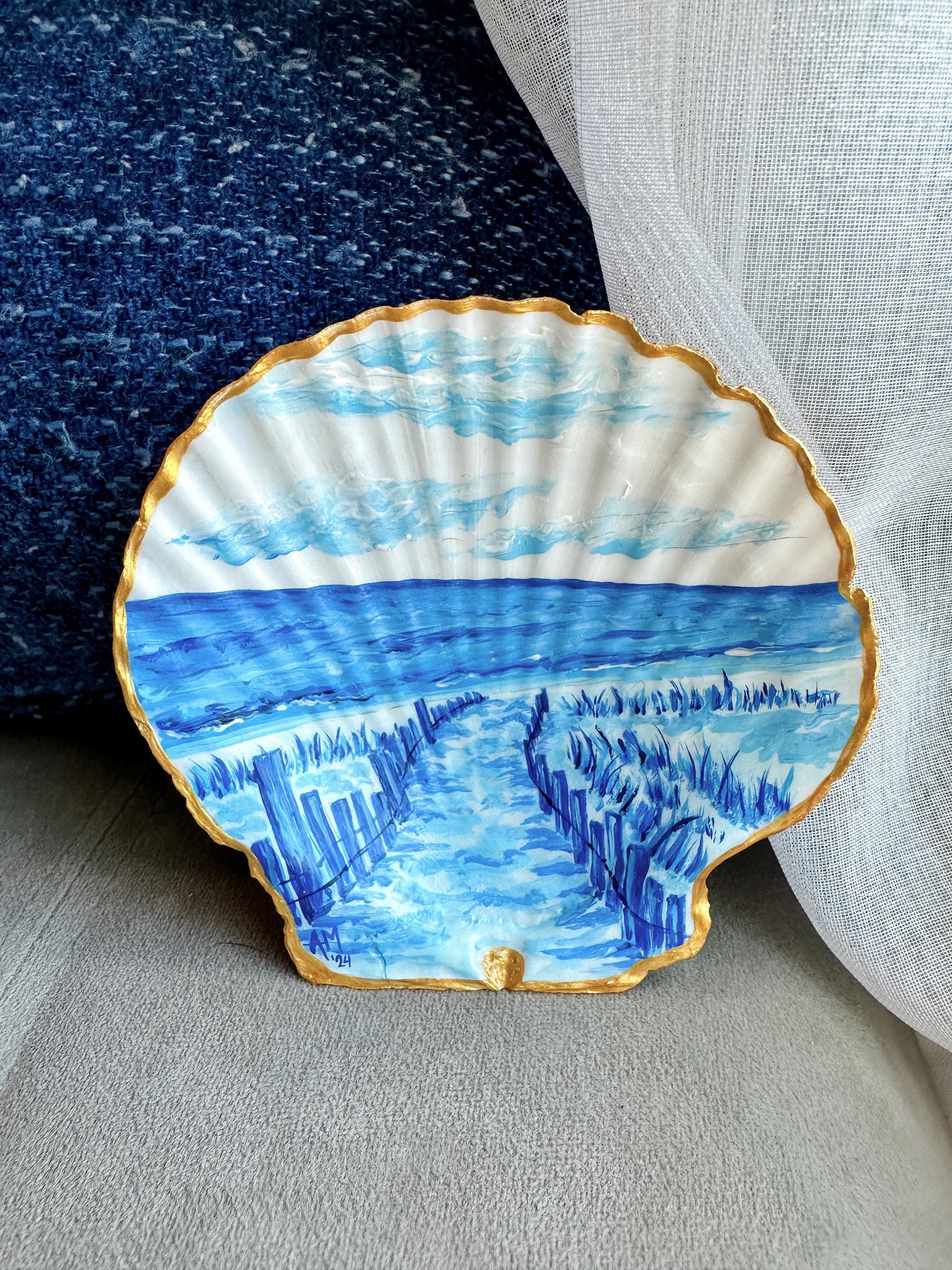Ocean Oasis: Hand Painted Scallop Shell Decor With Beach Path Scene - Etsy