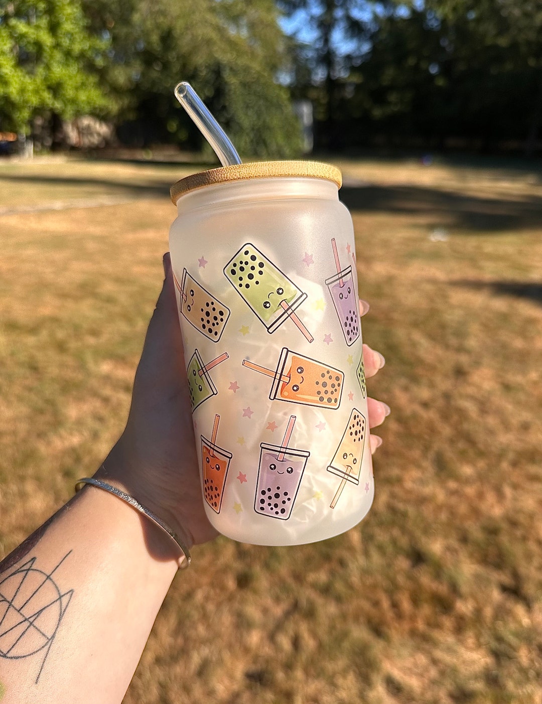 Cute Boba Tea 16oz Glass Can Cup - Etsy