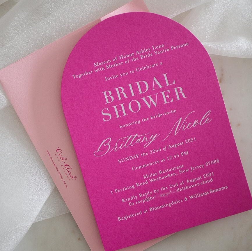 Pink Arch Bridal Shower Invitation Hot Pink With White Ink Arch Shape ...