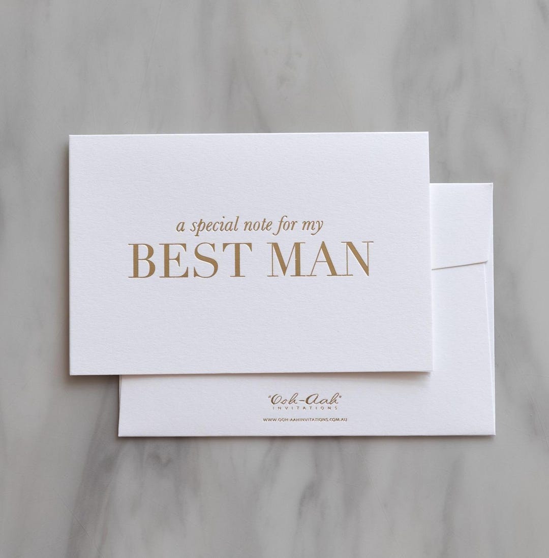 Best Man Thank You Card in White and Gold Foil Print | Groomsmen Gift ...