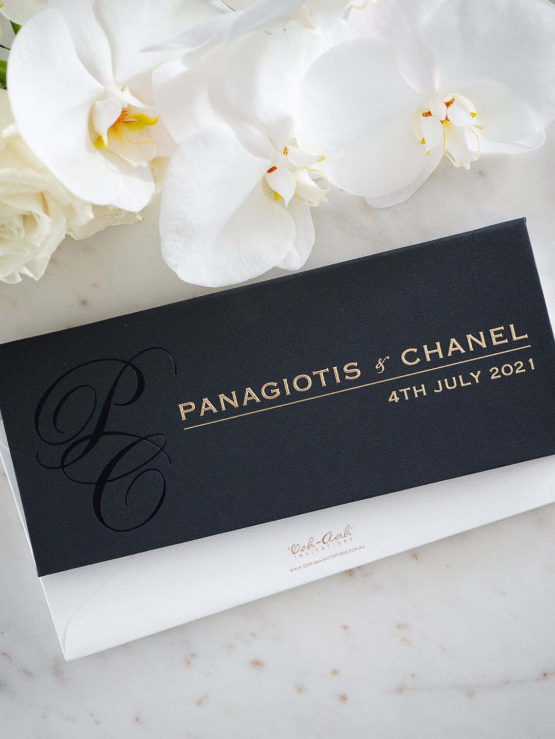 Modern Black and Gold Wedding Invitation Booklet, Elegant Black Wedding ...