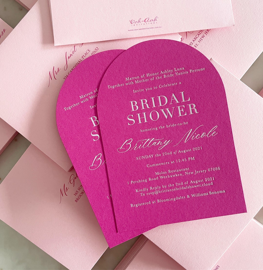 Pink Arch Bridal Shower Invitation | Hot Pink With White Ink | Arch ...