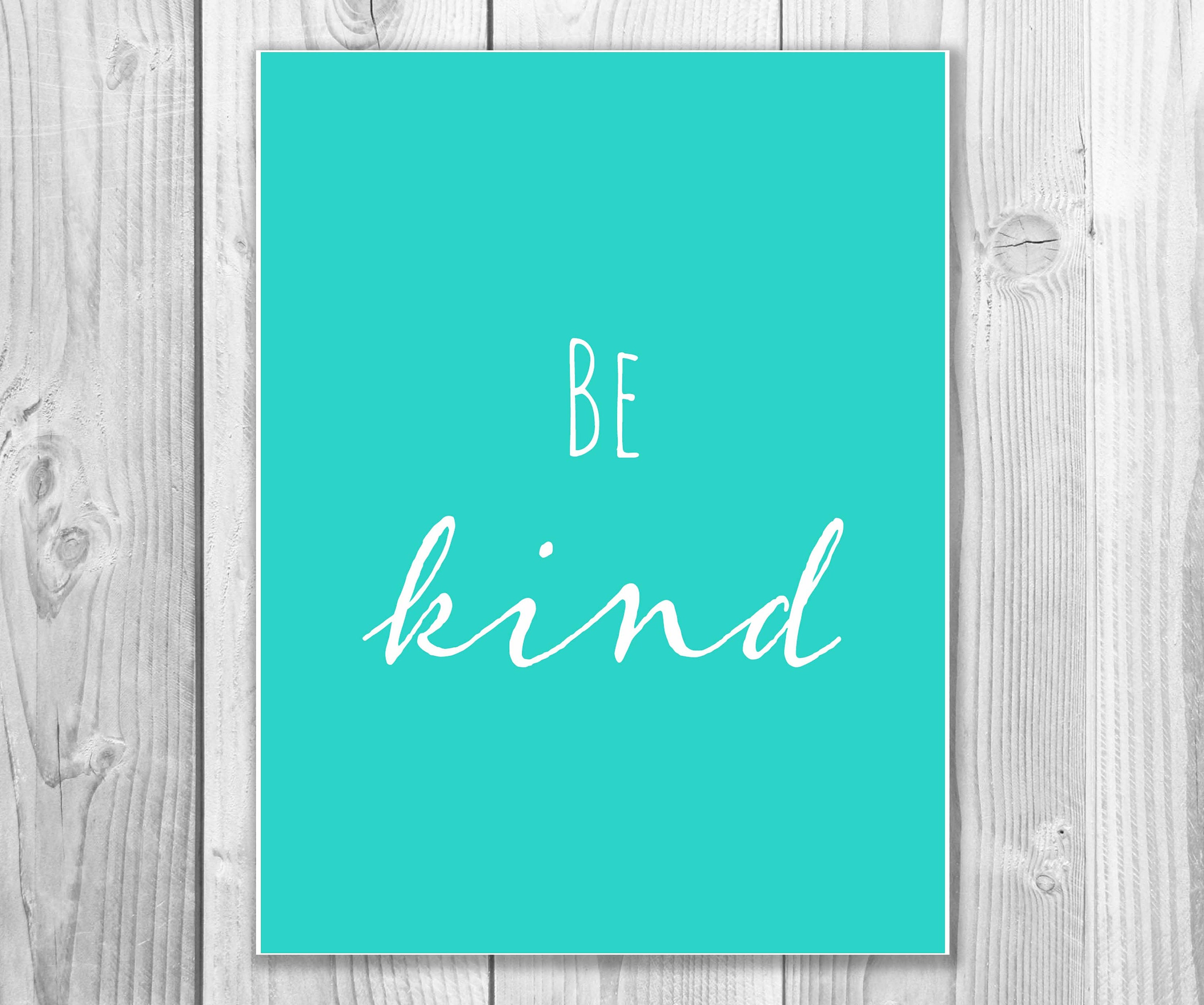 Teal blue be kind wall art simple boys room wall decor | Etsy