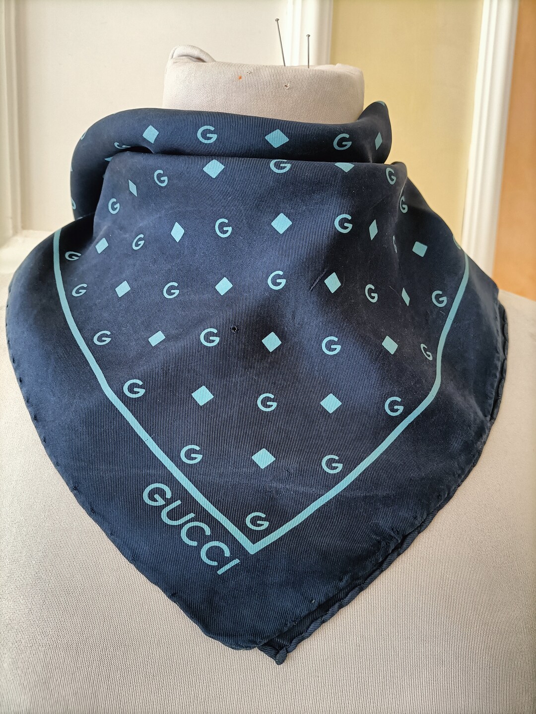 Gucci, Blue Silk Pocket Square and Neck Handkerchief With Vintage Logo ...