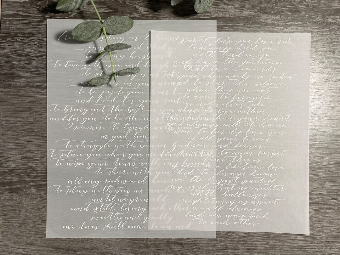 Custom Calligraphy Wedding Vows/ Love Letter - Clear Vellum ...