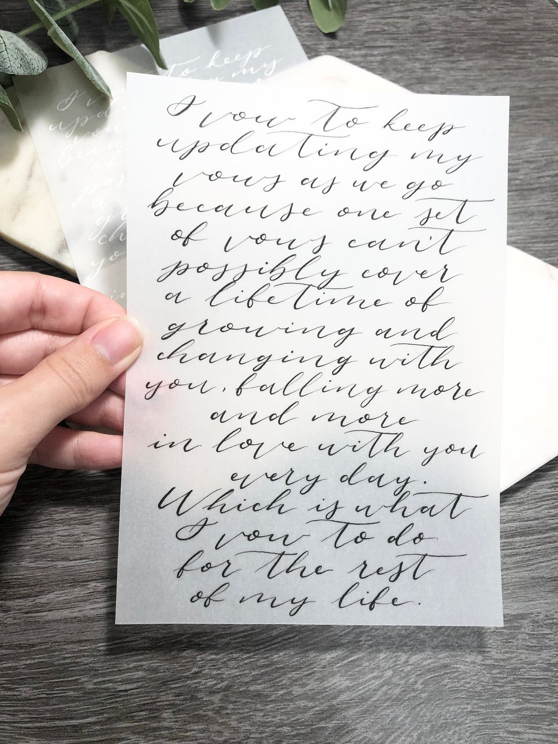 Custom Calligraphy Wedding Vows/ Love Letter Clear Vellum | Etsy