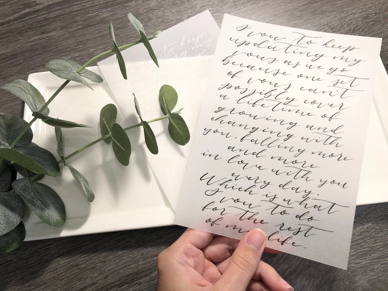 Custom Calligraphy Wedding Vows/ Love Letter Clear Vellum Handwritten ...