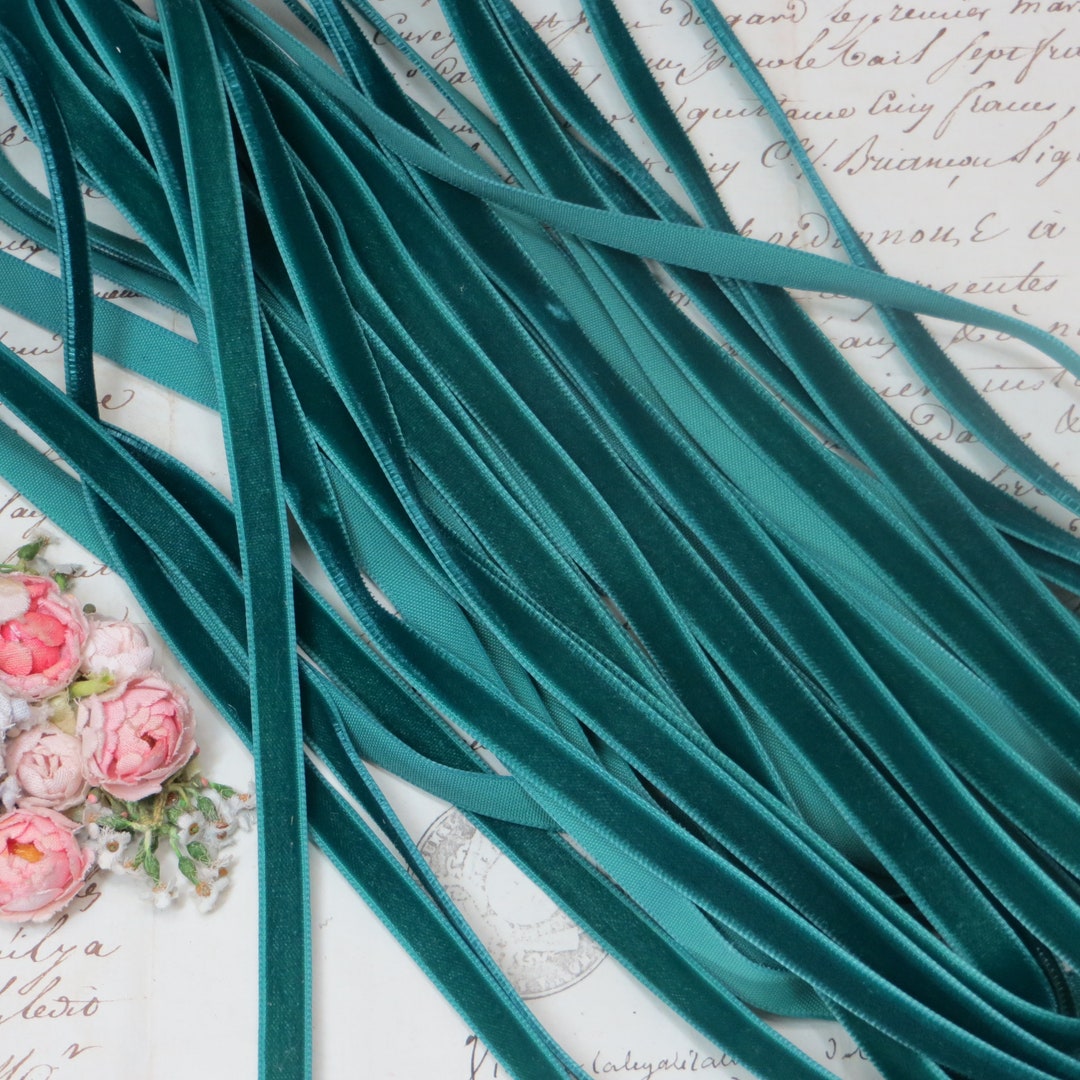 2y TEAL JADE GREEN Velvet Ribbon Tag: Teal Velvet Peacock Green Emerald ...