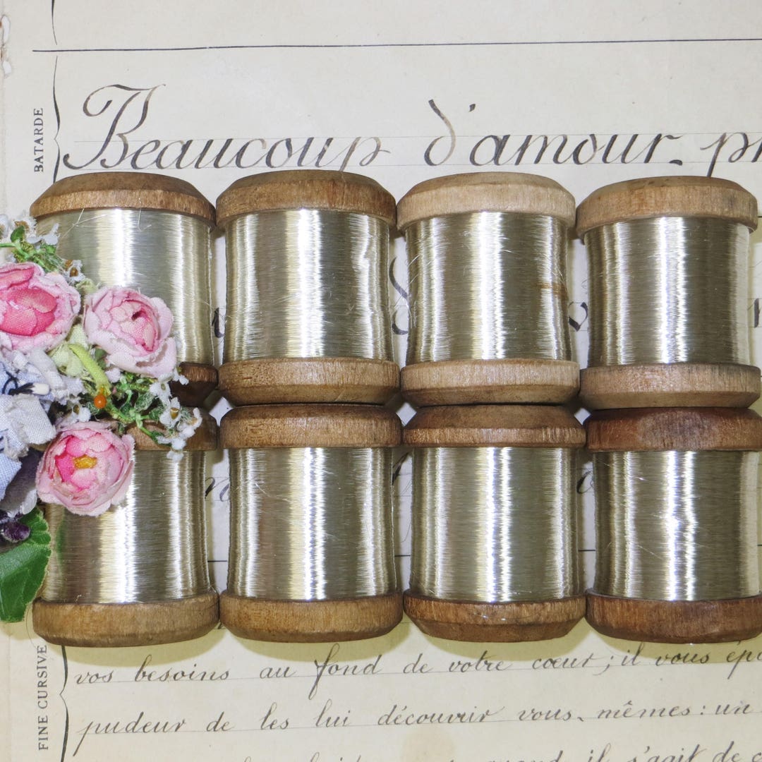 FRENCH SILVER METAL Spool Metallic Wire Thread Floss Bullion Cord Trim ...