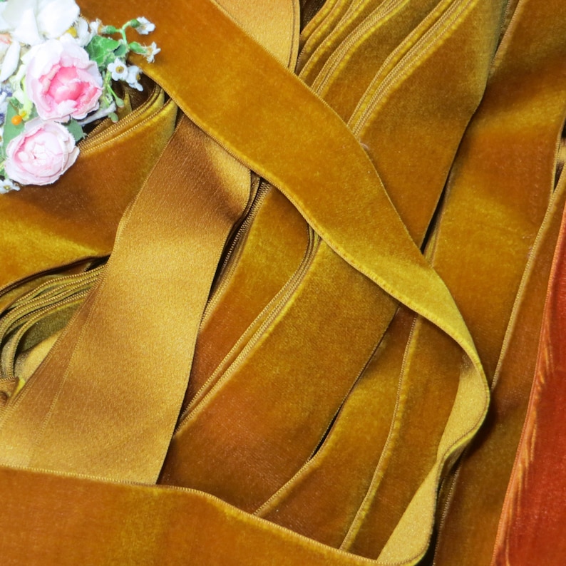 1y GOLDEN OCHRE MUSTARD Silk Velvet Ribbon 1.25 Antique - Etsy