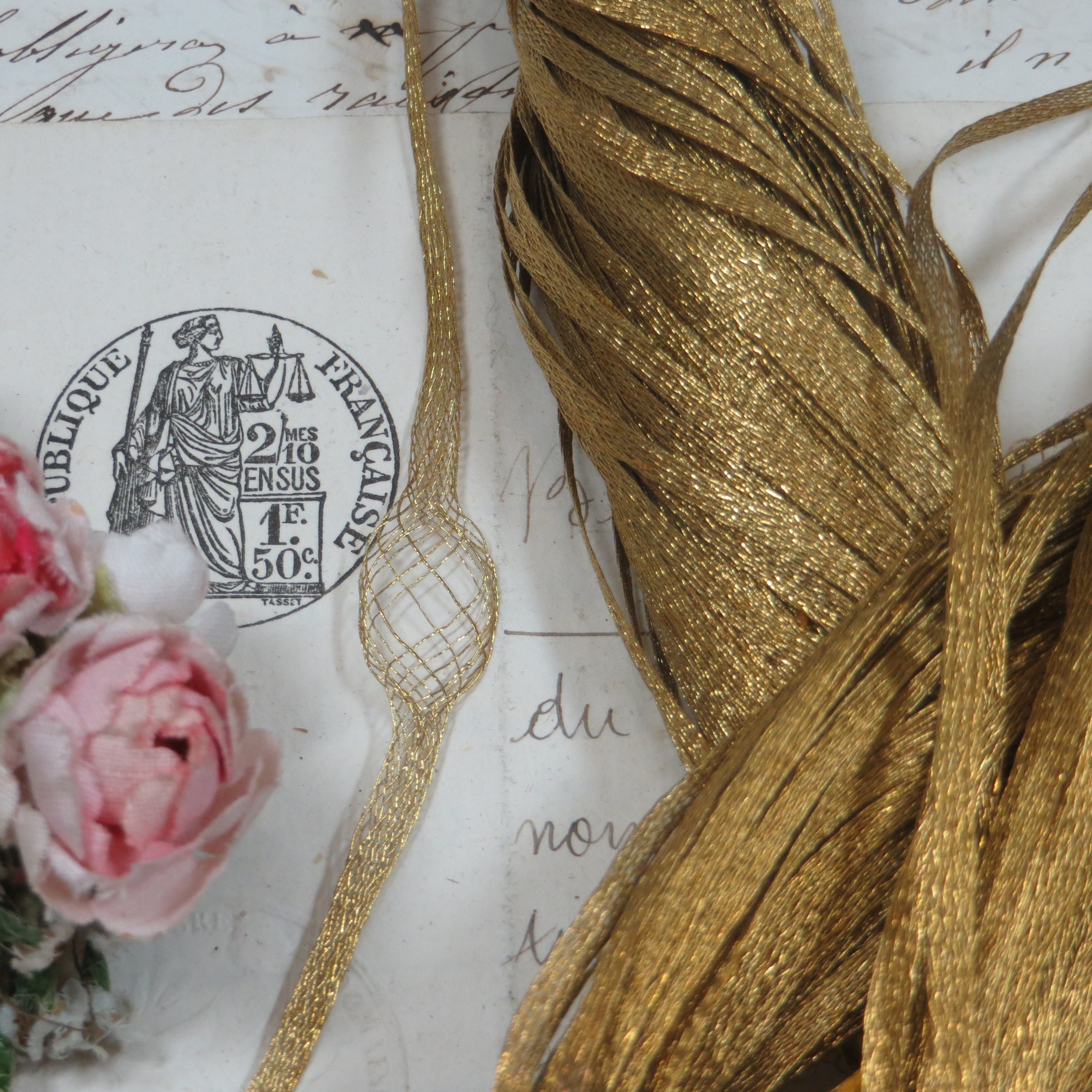 1y FRENCH GOLD METAL Lace Ruching Ribbon Vintage Antique Mesh - Etsy