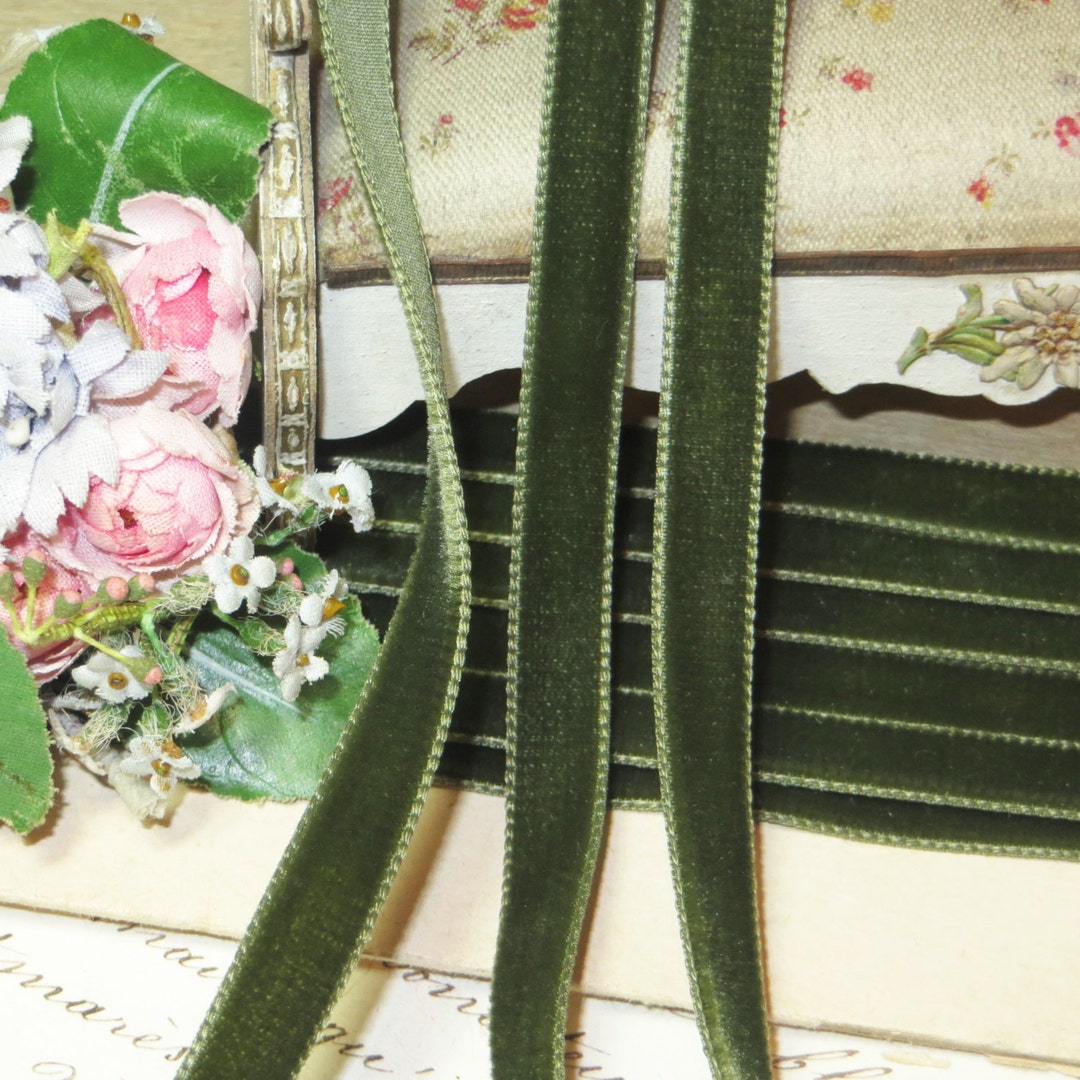 1y OLIVE MOSS GREEN 1/4 Swiss Vintage Velvet Ribbon - Etsy