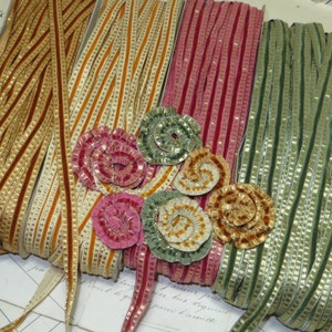 18" MOSS GREEN Antique METAL Velvet Ribbon Victorian Garden Golden Rose ...