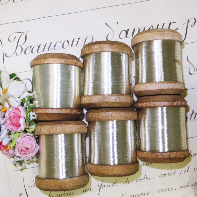 FRENCH SILVER METAL Spool Metallic Wire Thread Floss Bullion Cord Trim ...