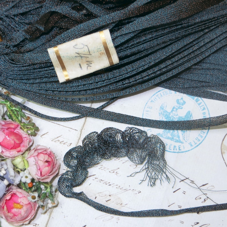 18" Antique FRENCH BLUE GOLD Metal Mesh Lame Ribbon Lace Trim Metallic ...