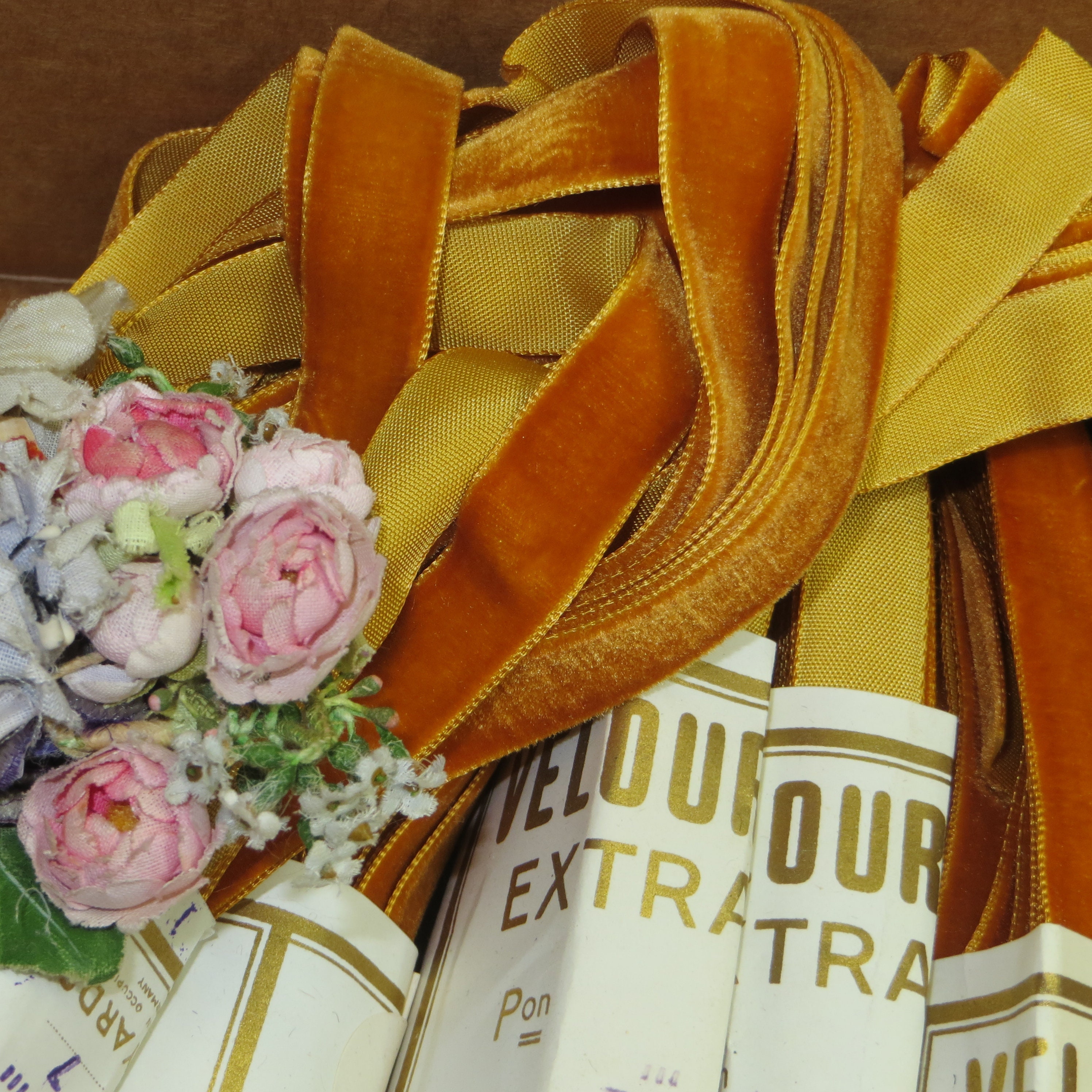 1y GOLD VELVET RIBBON 5/8 French Mustard Yellow Trim Antique | Etsy