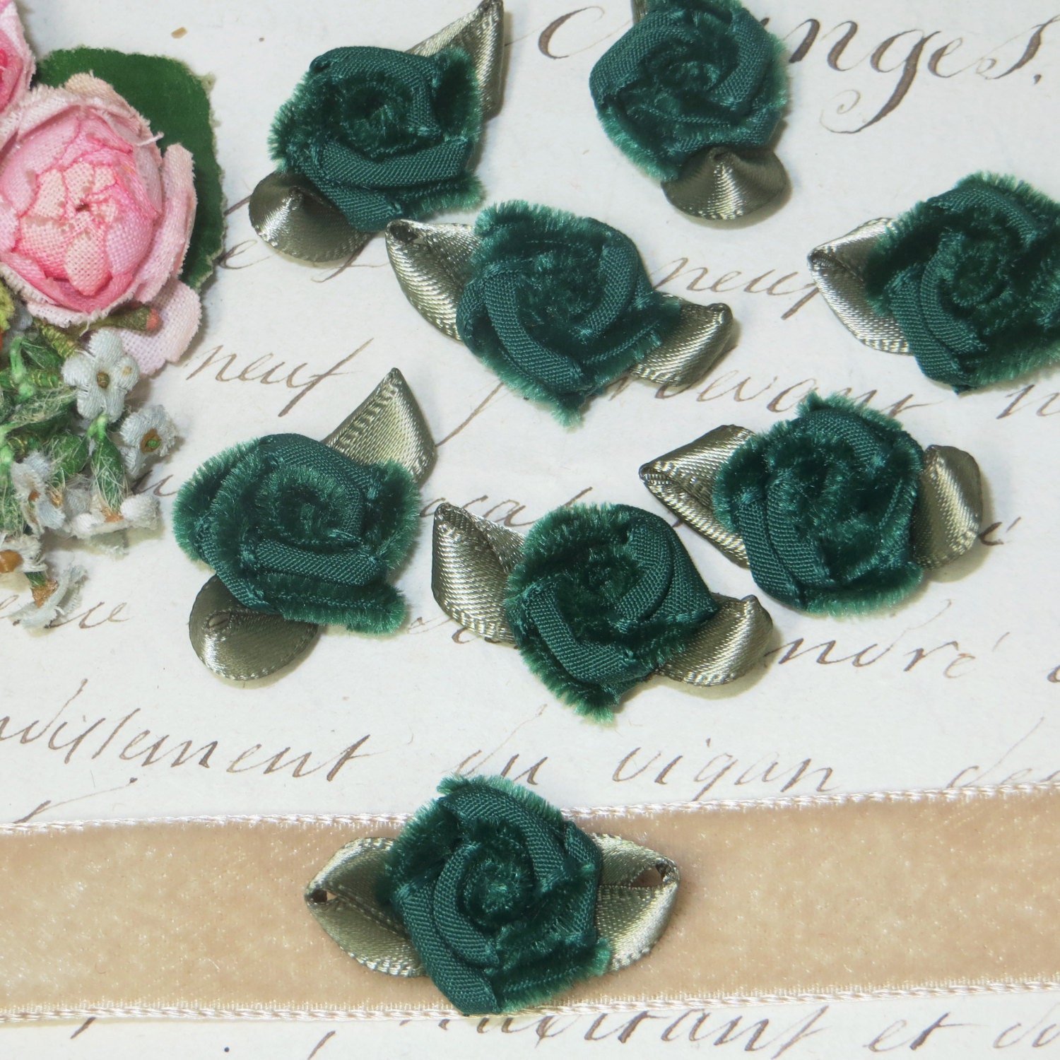 2pc 1 1/4 Tiny GREEN HUNTER VELVET Rose for French - Etsy