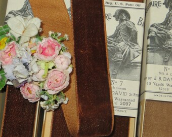 Vintage EMBROIDERED CHOCOLATE BROWN Velvet Ribbon Rayon Handmade Trim ...