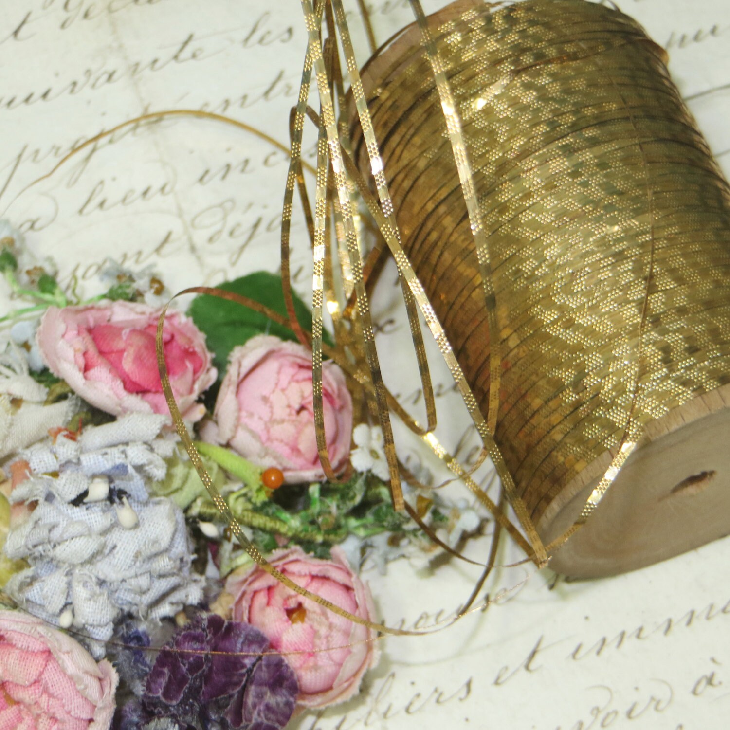 3y FRENCH FANCY GOLD Metal Thread Antique Flat Embossed - Etsy