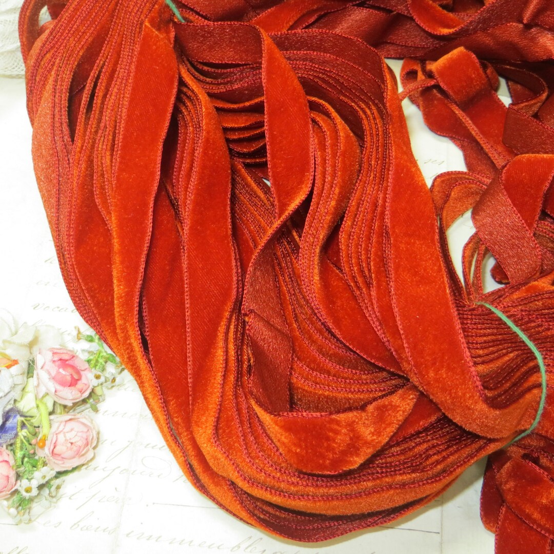 1y LUSH RUST VELVET Ribbon 5/8 Tag: French Rust Copper Antique Trim ...