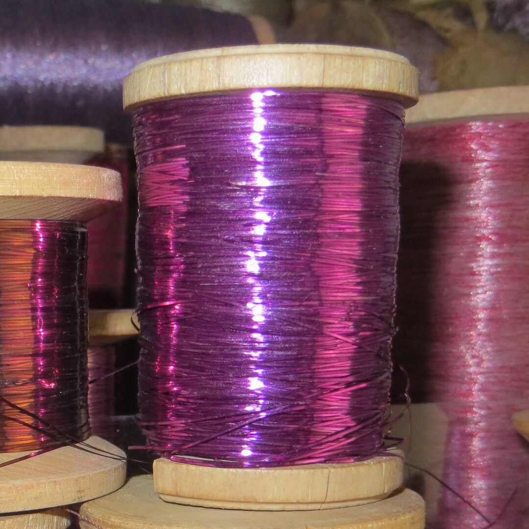 1y Rare FRENCH PLATED PURPLE Metal Thread Antique Vintage Metallic ...