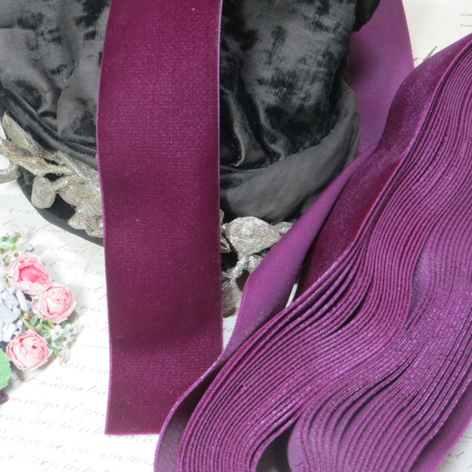 1y Vintage PLUM CERISE VELVET Ribbon 2 Tag: Vintage - Etsy