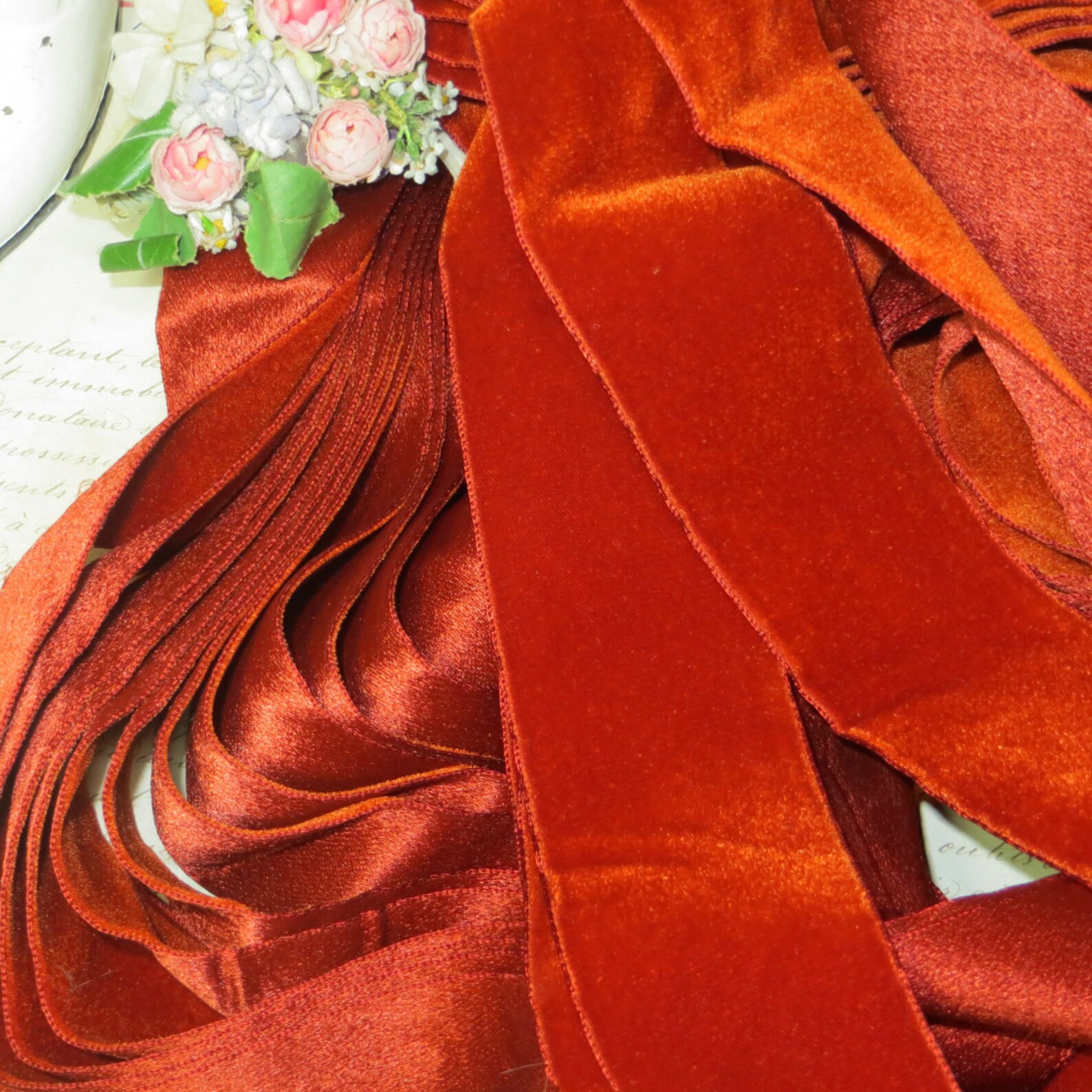 1y RUST BURNT ORANGE 2 Vintage Swiss Velvet Ribbon Trim - Etsy