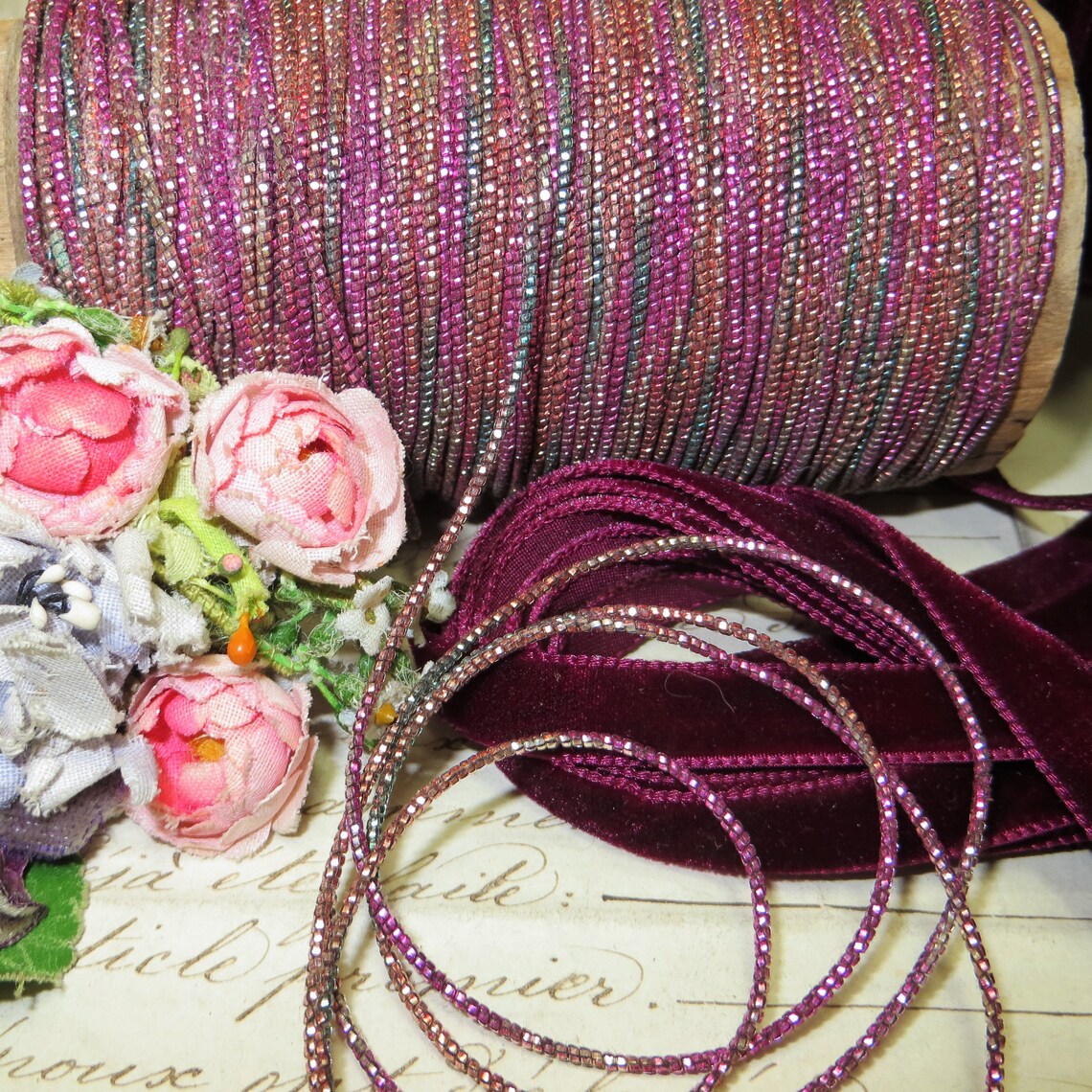 1y Rare FRENCH PINK OMBRE Fuchsia Antique Metal Thread | Etsy