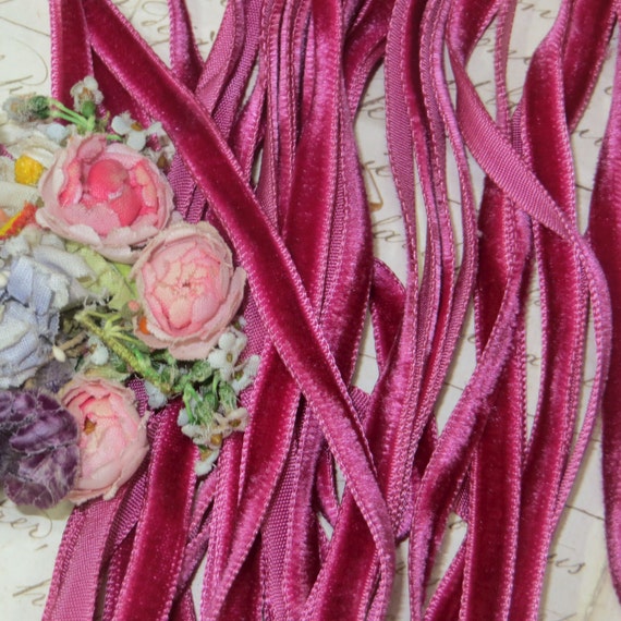 1y FRENCH CERISE PINK Vintage French Velvet Ribbon Rayon - Etsy