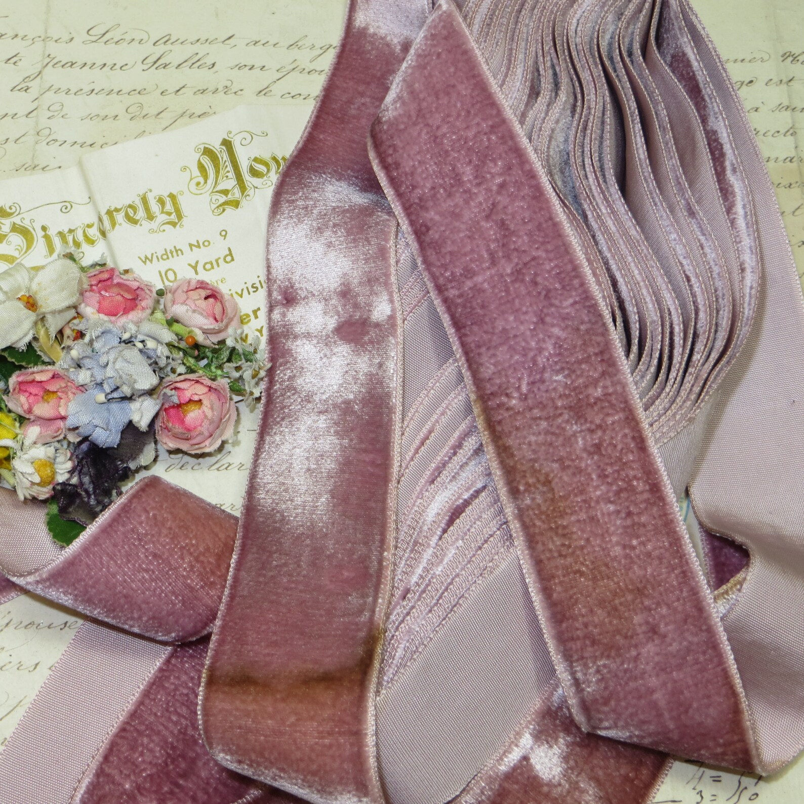 1Y SHABBY LUSH MAUVE Pink Velvet Ribbon 1.5 Antique - Etsy