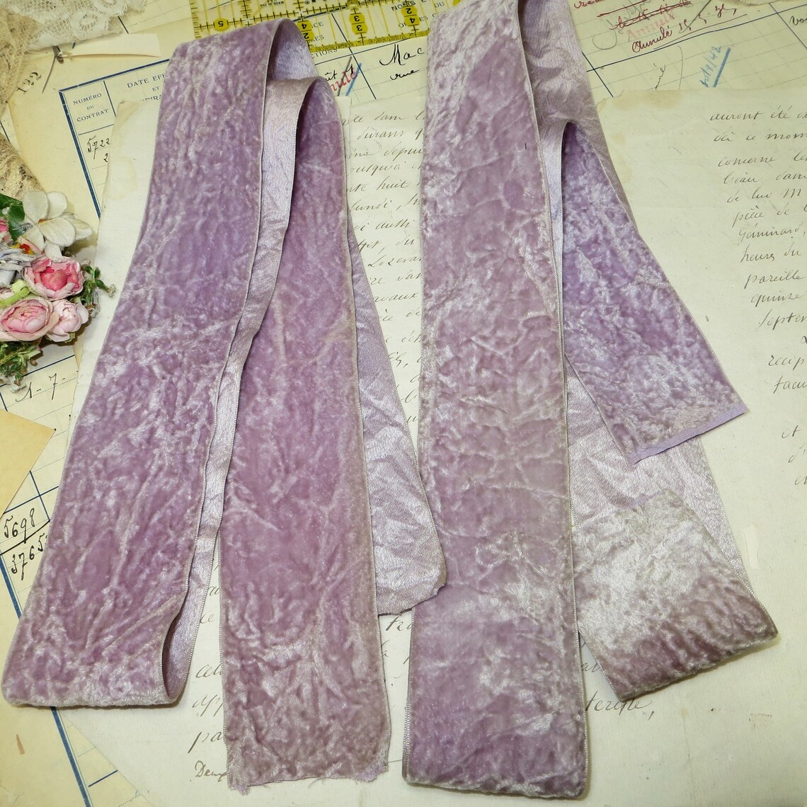 1y CRUSHED LAVENDER STEEL Patina Velvet 1920s Antique French | Etsy