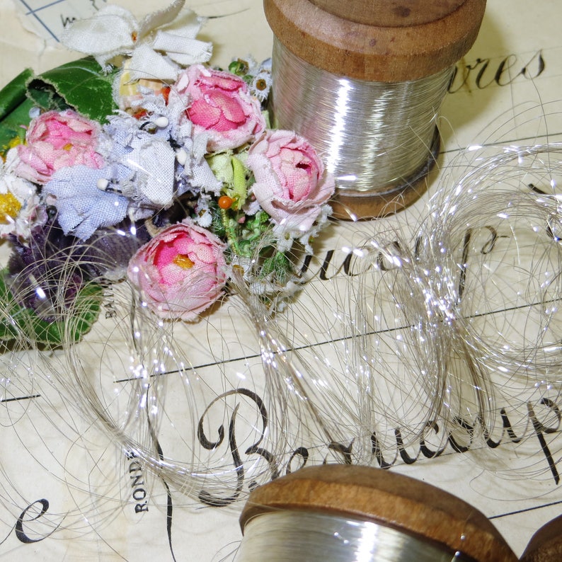 FRENCH SILVER METAL Spool Metallic Wire Thread Floss Bullion Cord Trim ...