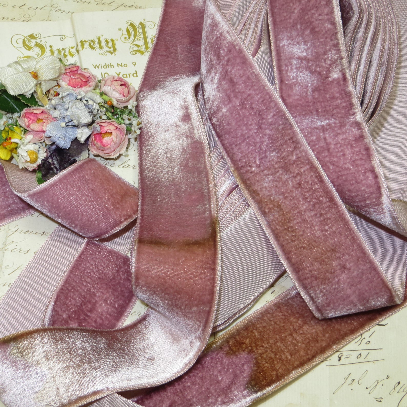 1Y SHABBY LUSH MAUVE Pink Velvet Ribbon 1.5 Antique - Etsy