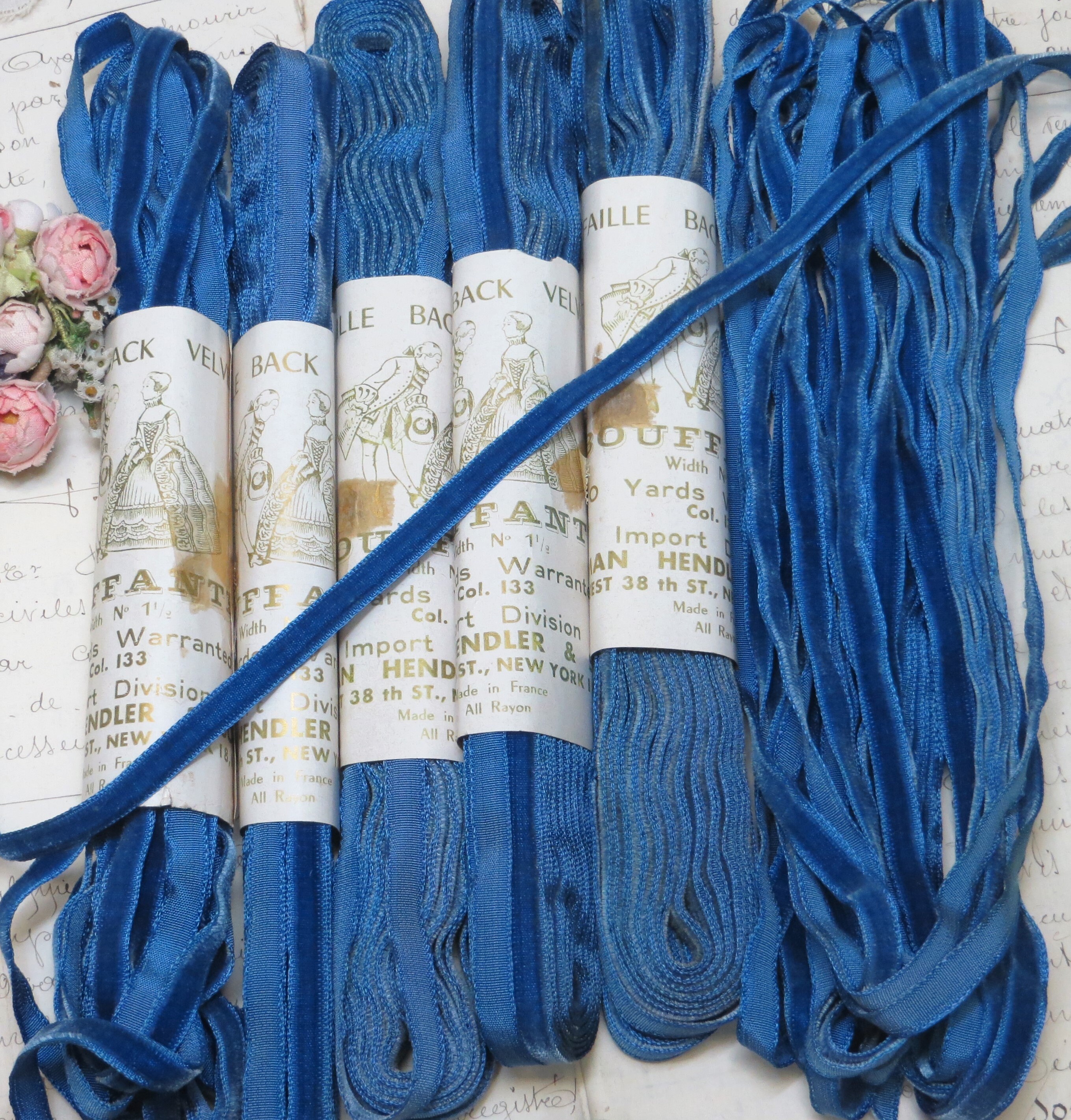 1y FRENCH BLUE Velvet Ribbon Tags 1/4 3/8 Trim Vintage - Etsy