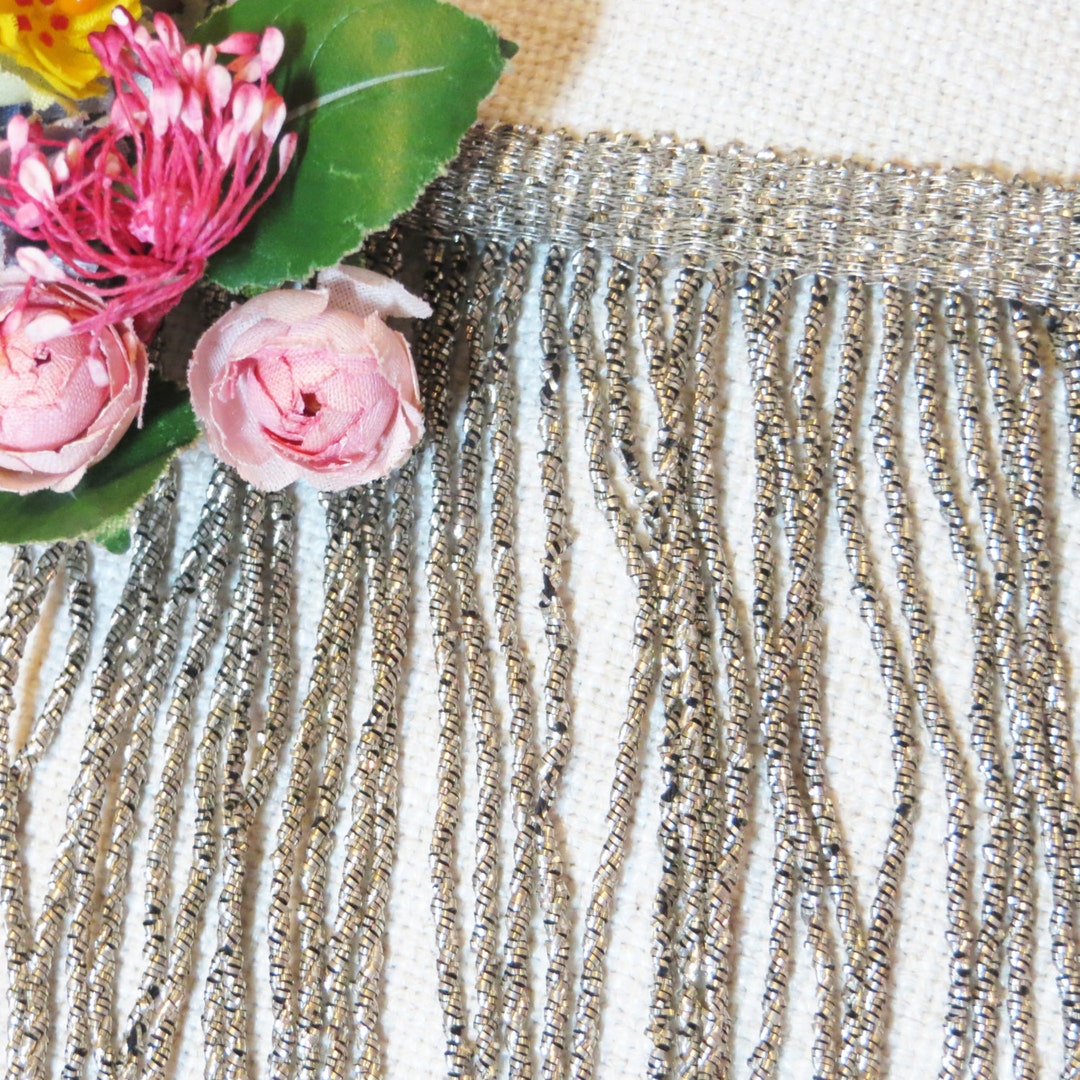 5y SILVER METAL THREAD Antique French Bullion Metallic Embroidery ...