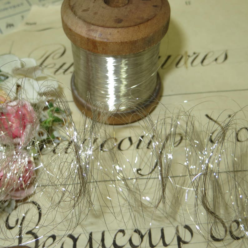 FRENCH SILVER METAL Spool Metallic Wire Thread Floss Bullion Cord Trim ...