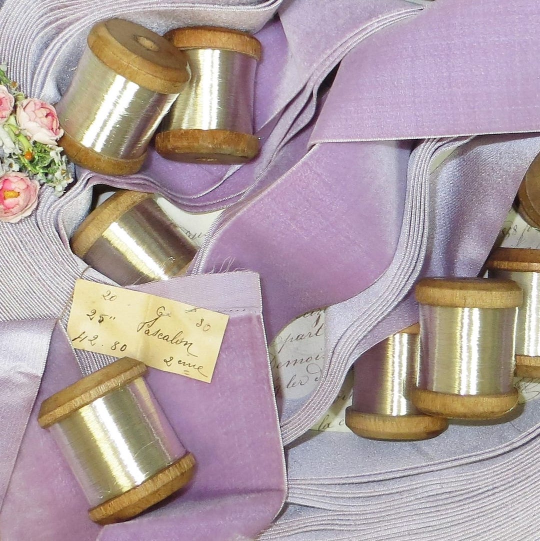 Antique Spool FRENCH SILVER METAL Thread Metallic Wire Floss Bullion ...