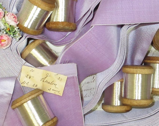 Antique Spool FRENCH SILVER METAL Thread Metallic Wire Floss Bullion ...