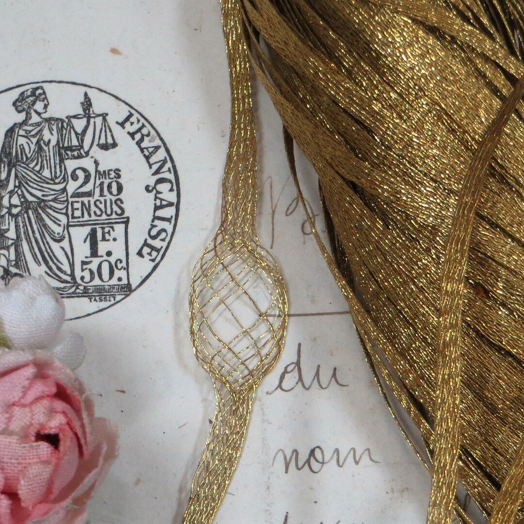 1y FRENCH GOLD METAL Lace Ruching Ribbon Vintage Antique Mesh - Etsy