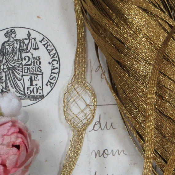 1y FRENCH GOLD METAL Lace Ruching Ribbon Vintage Antique Mesh | Etsy