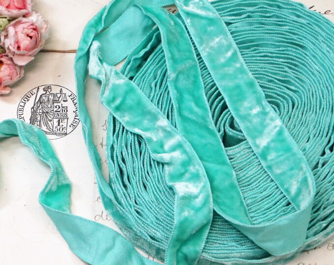1y CRUSHED ICED TURQUOISE Blue Velvet Ribbon 5/8" Tags: Hand Dyed ...