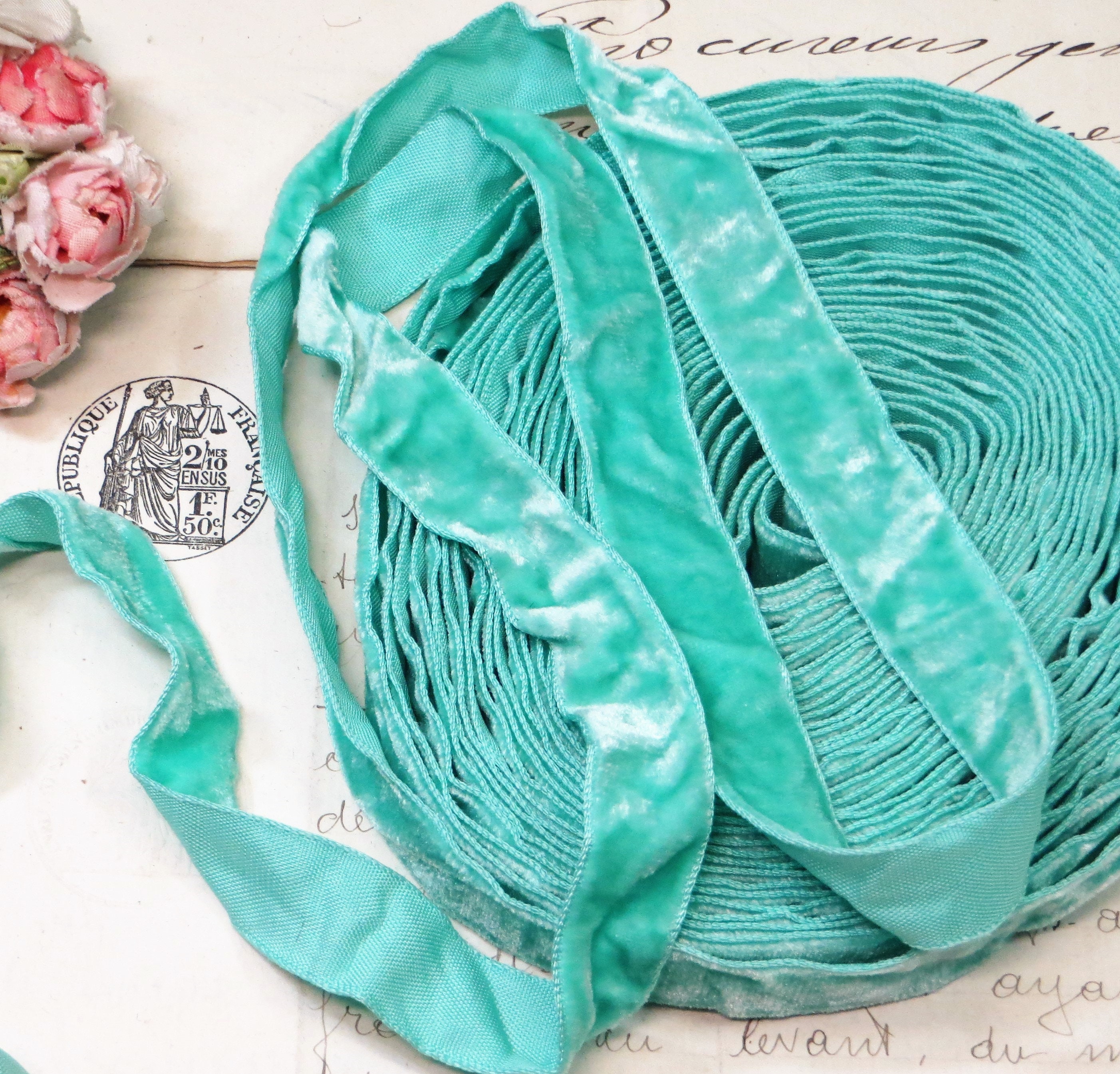 1y CRUSHED ICED TURQUOISE Blue Velvet Ribbon 5/8 tags: | Etsy