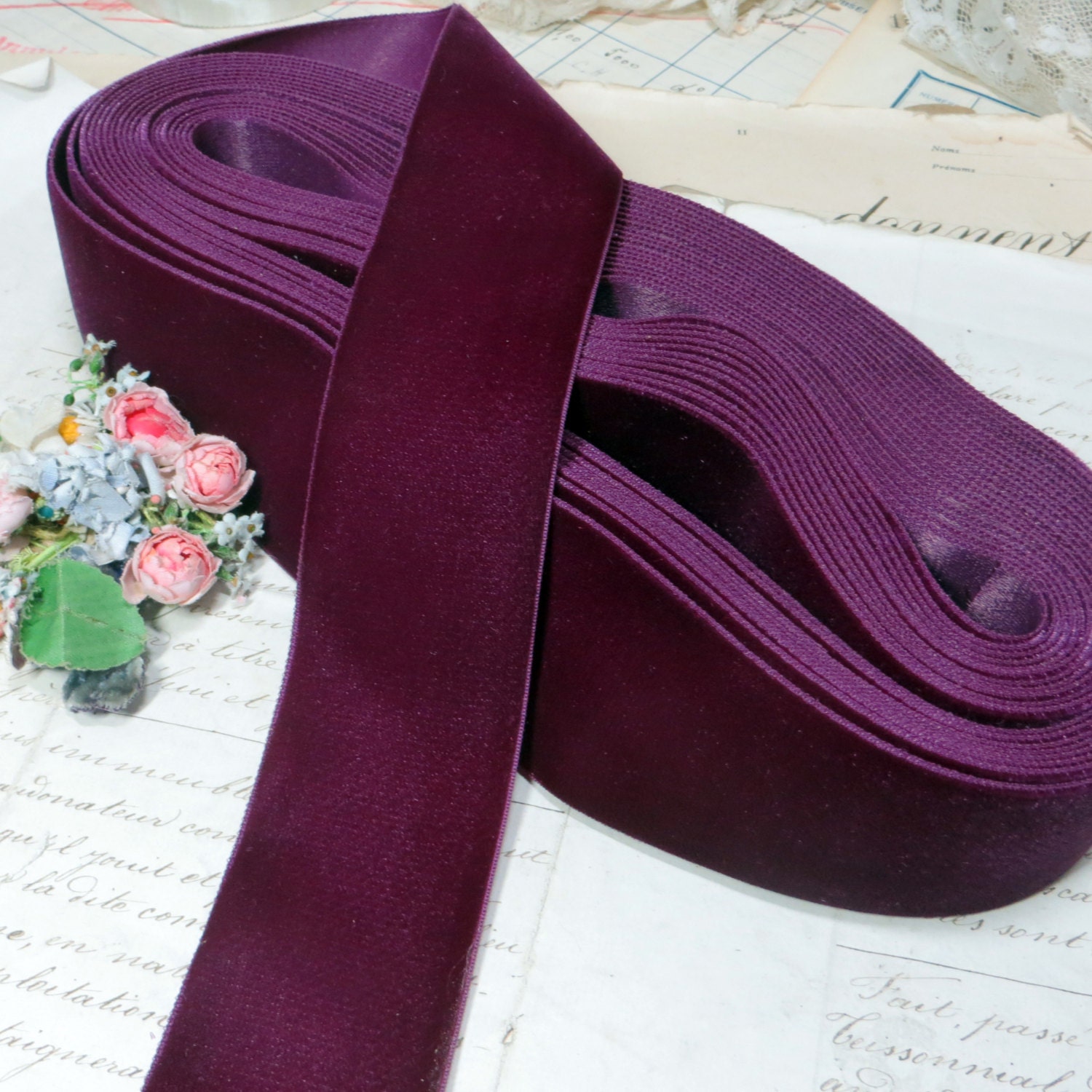 1y Vintage PLUM CERISE VELVET Ribbon 2 tag: Vintage | Etsy