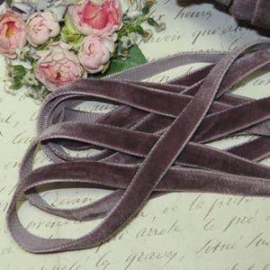 1y DARK MAUVE GRAY Velvet Ribbon 3/8" Vintage Antique French Trim Boho ...