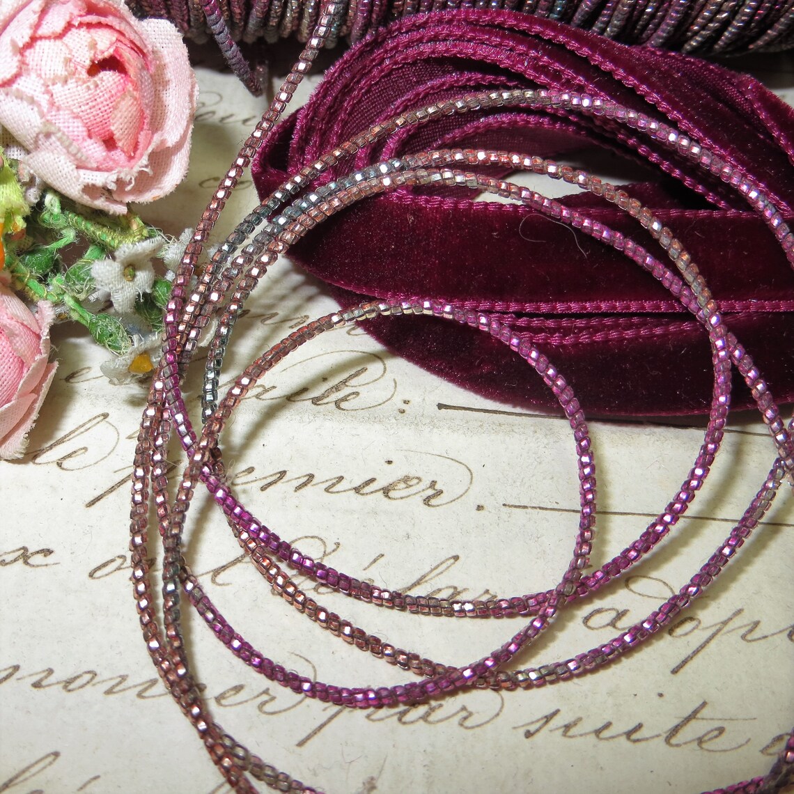 1y Rare FRENCH PINK OMBRE Fuchsia Antique Metal Thread | Etsy